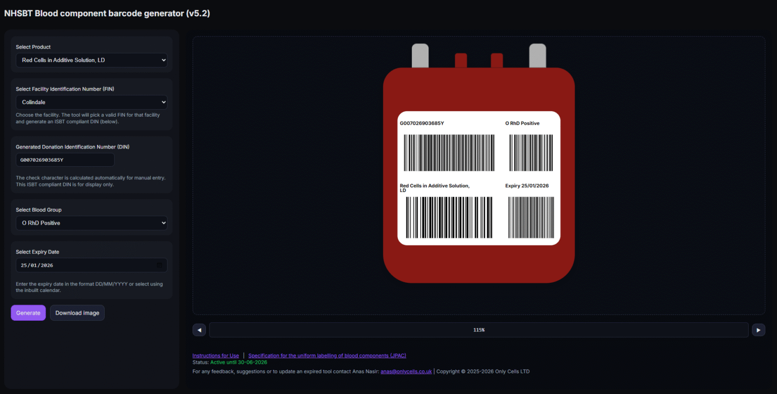 Blood component barcode generator – Only Cells